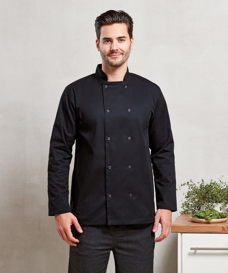 Studded front long sleeve chef's jacket | PR665 | Maverick Customwear Ltd